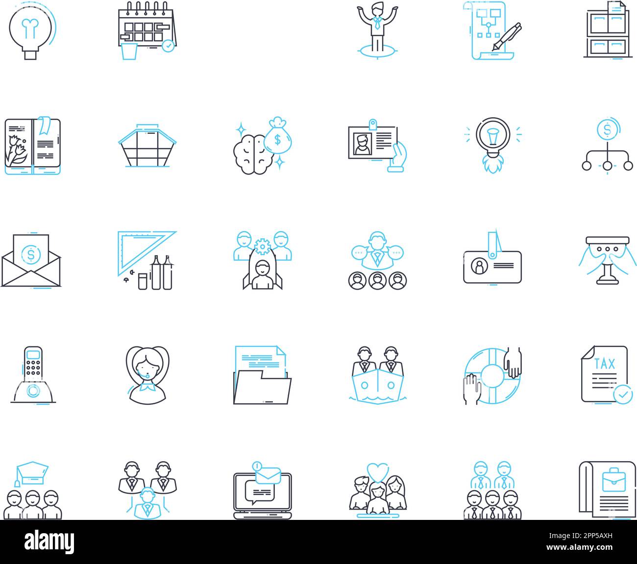 Business tasks linear icons set. Marketing, Sales, Accounting, Finance, Administration, Planning ...