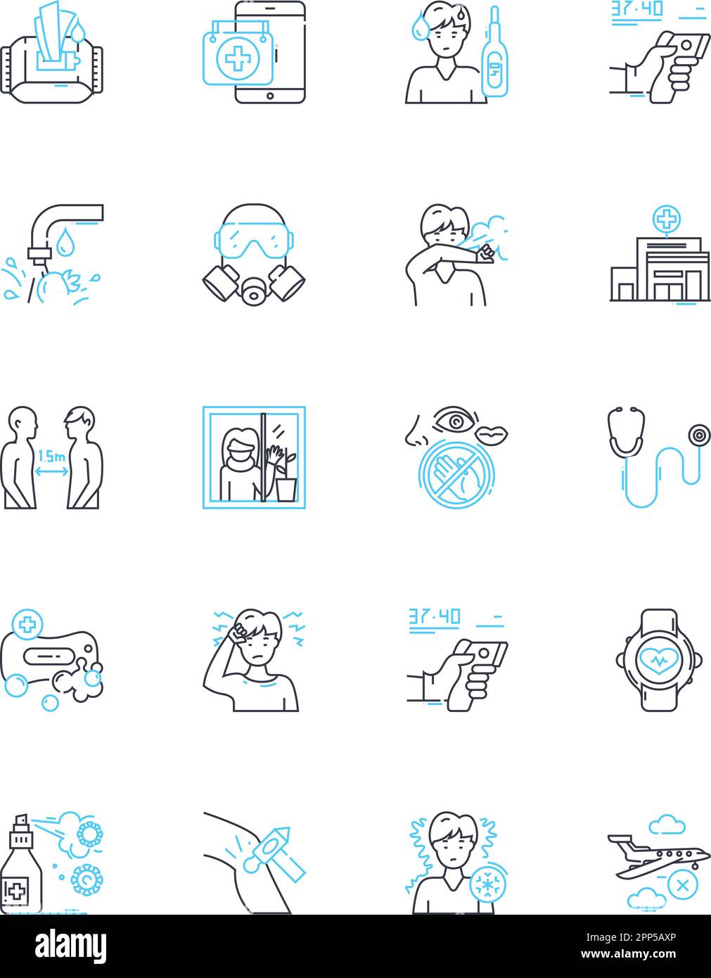 Contagion linear icons set. Virus, Epidemic, Outbreak, Pandemic ...