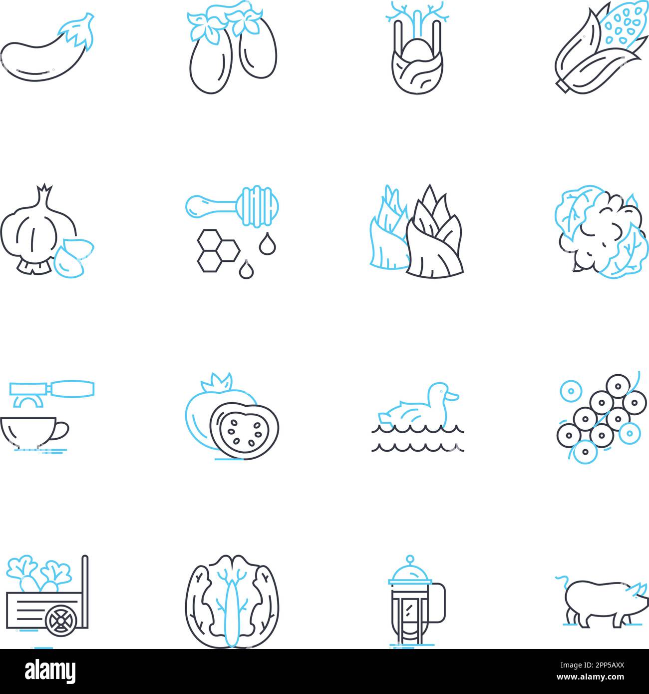 Ranch linear icons set. Horses, Cattle, Stables, Barn, Pastures, Hay ...