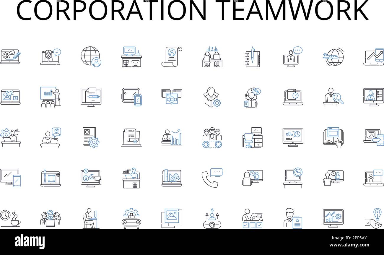 Corporation teamwork line icons collection. Ambition, Achievement ... Corporation teamwork line icons collection. Ambition, Achievement ...