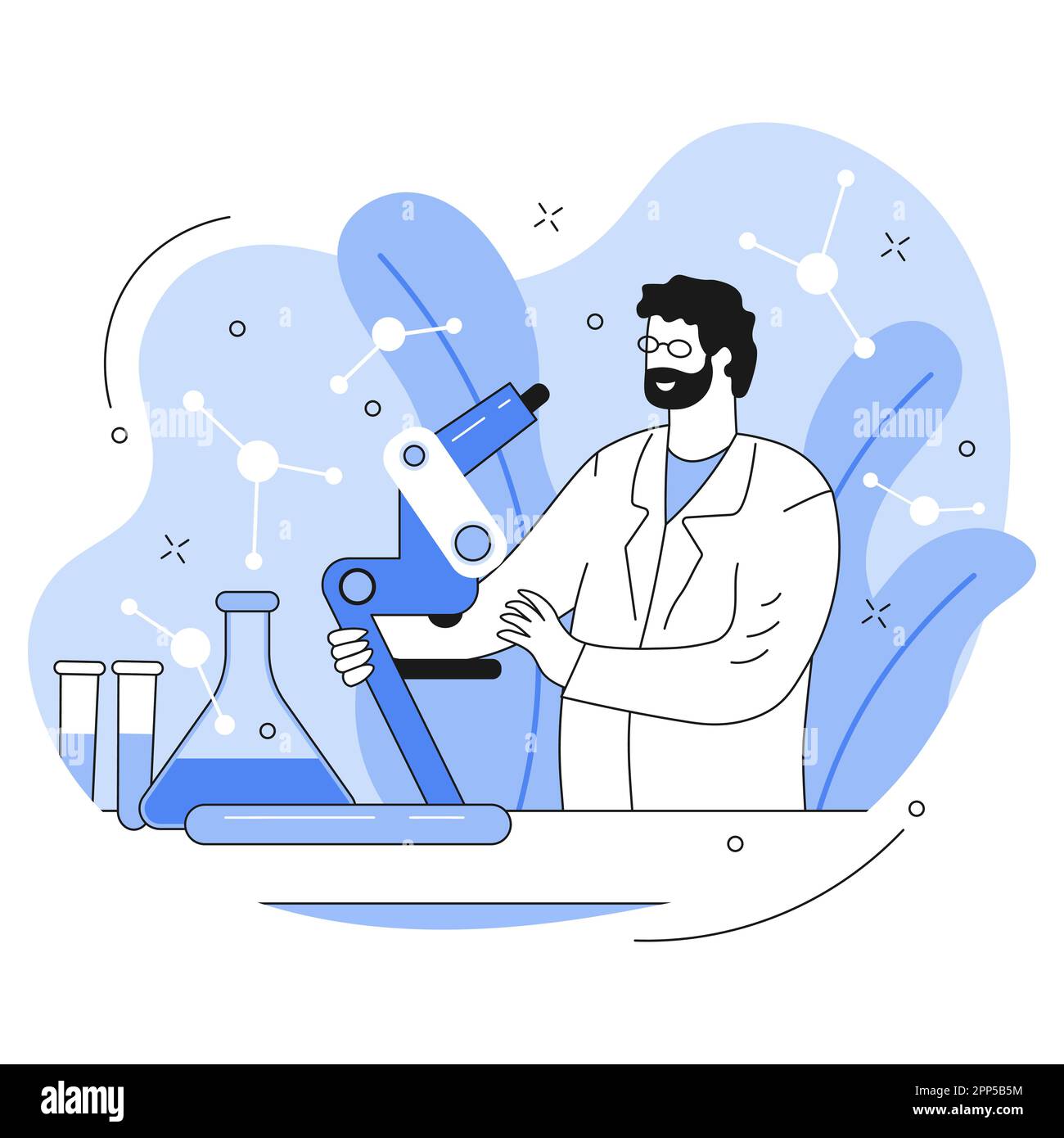 lab doctor looking through a microscope illustration vector Stock ...