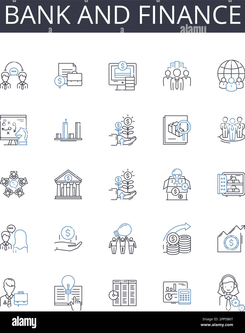 Bank and finance line icons collection. Growth, Development, Maturity ...