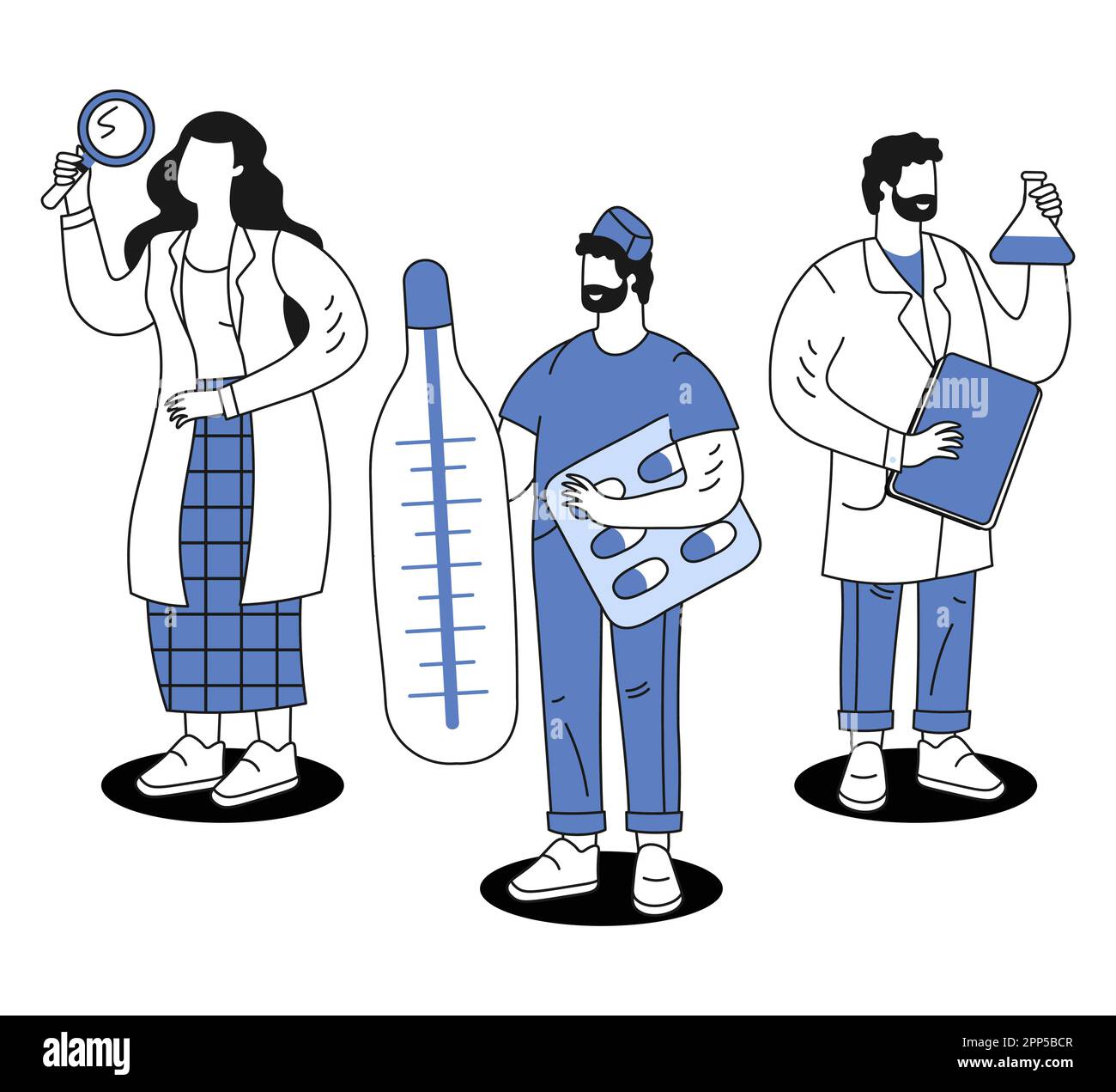 Team of healthcare professionals medical doctor with magnifying glass ...