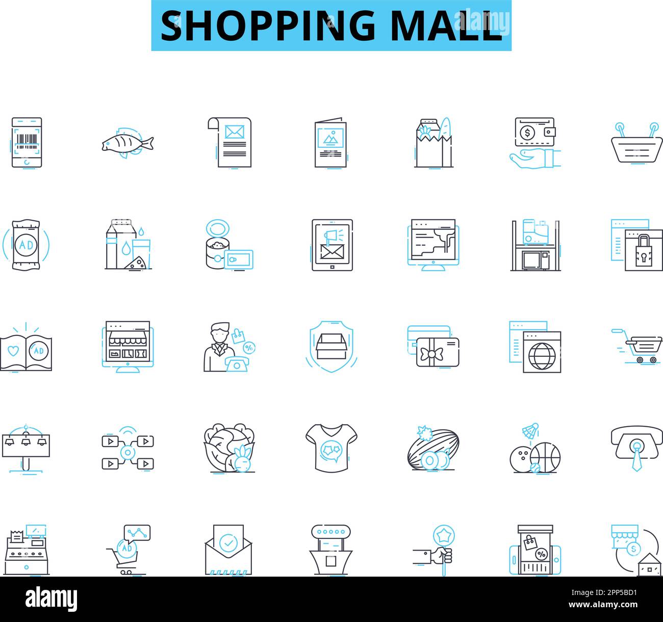 Shopping mall linear icons set. Retail, Mall, Shopping, Brands, Shops ...