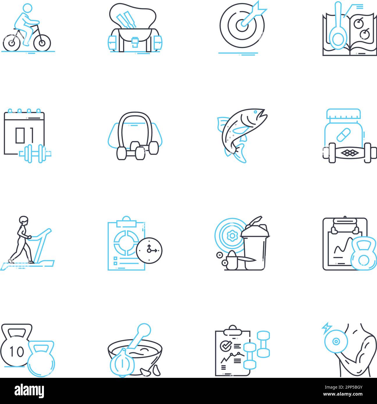 Well-being linear icons set. Happiness, Health, Fitness, Relaxation ...