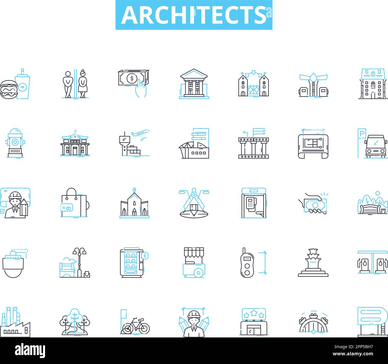 Architects linear icons set. Design, Blueprint, Building, Construction ...
