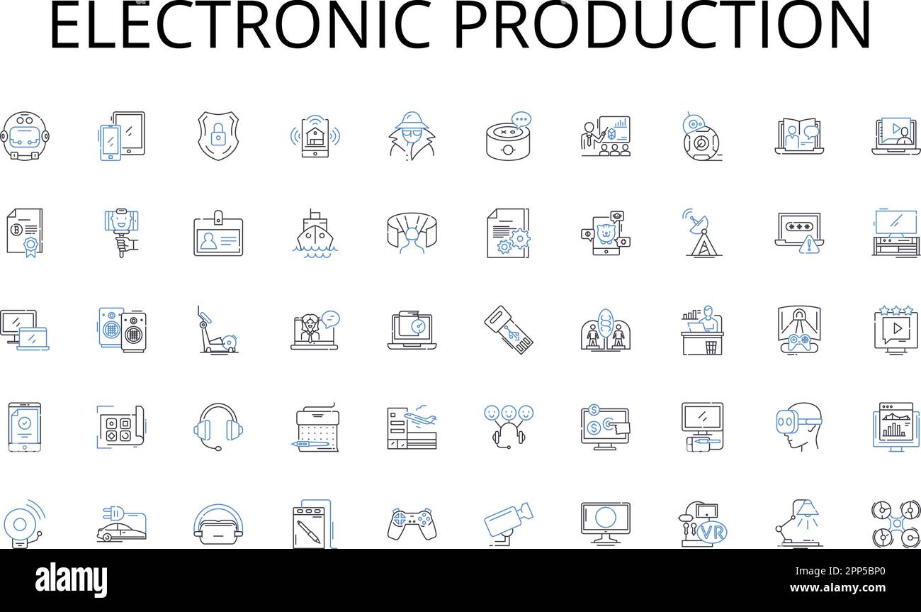 Electronic production line icons collection. Learning, Development ...