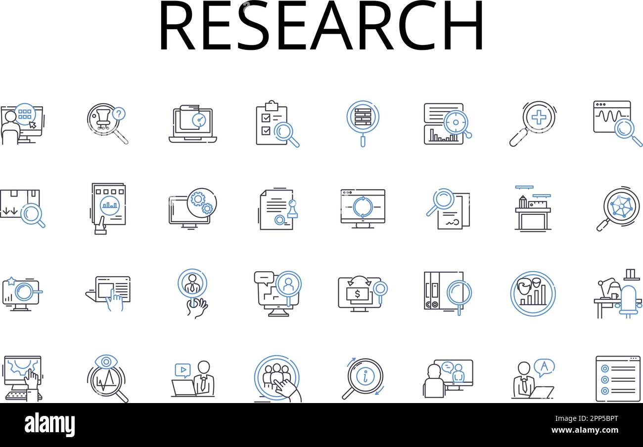 Research line icons collection. Analysis, Study, Inquiry, Investigation ...