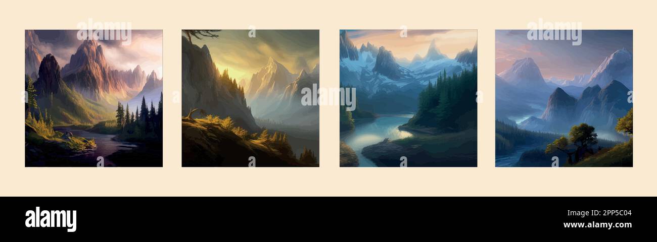 Beautiful valley with the river and meadows Stock Vector Images - Alamy