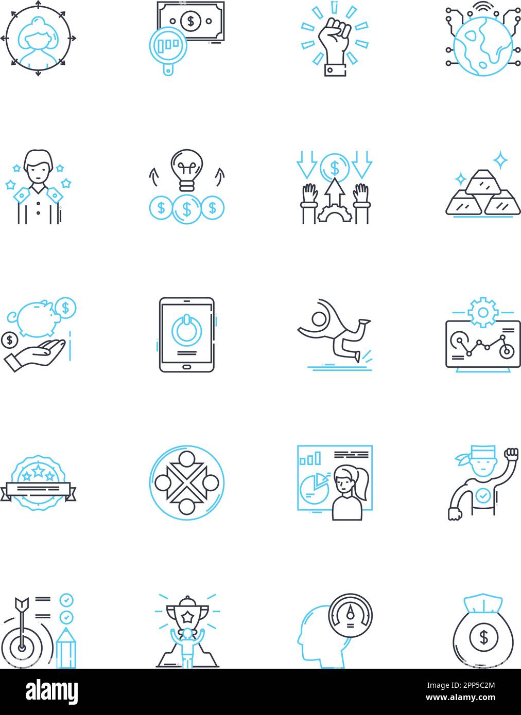 Growth metrics linear icons set. Analytics, Conversion, Acquisition, Retention, Churn ...