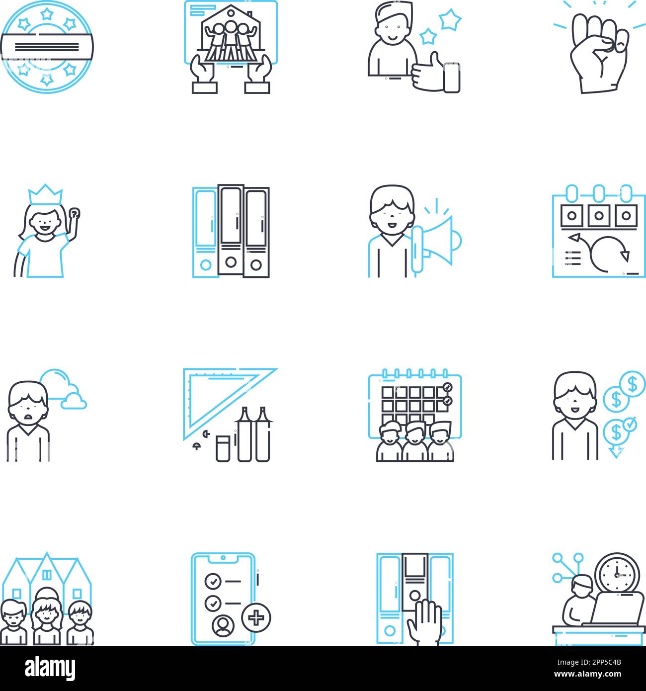 Office space linear icons set. cubicle, meeting, workplace, desk ...