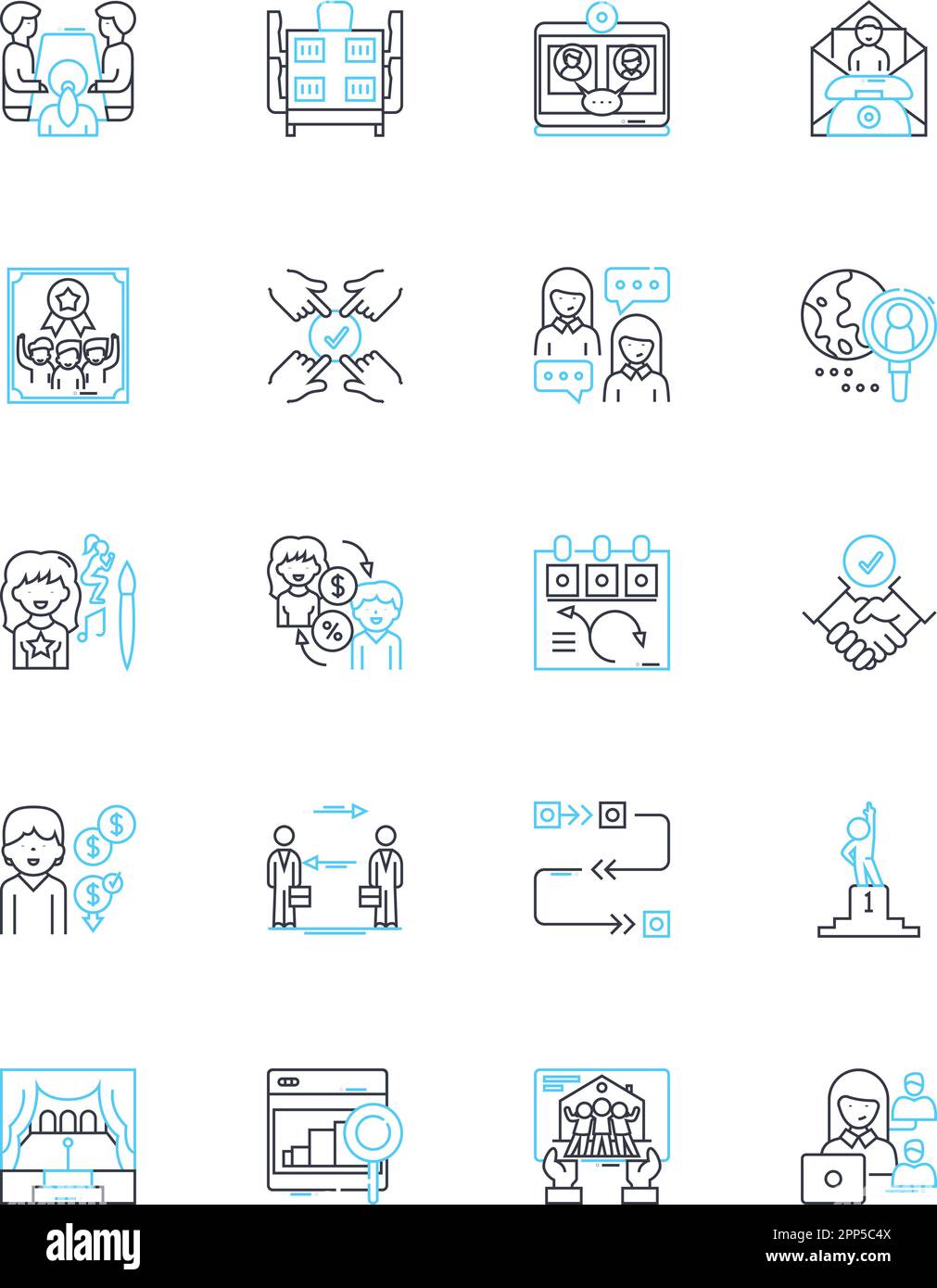 Management get-together linear icons set. Synergy, Collaboration ...