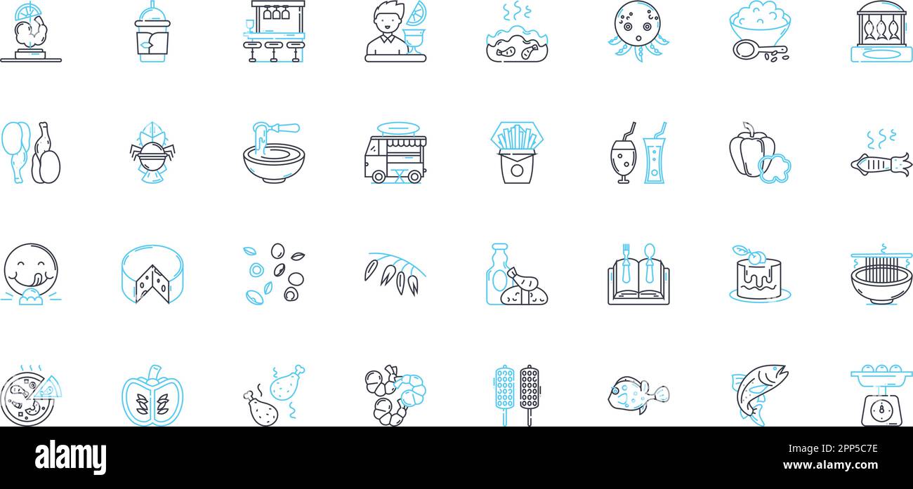 Food manufacturing business linear icons set. Production, Ingredients ...