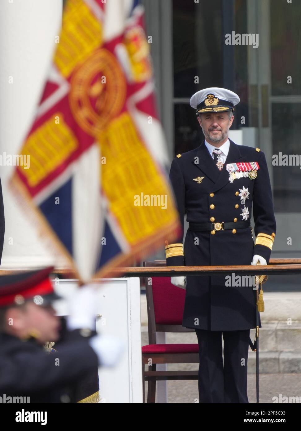 Crown Prince Frederik of Denmark presents new silk Colours, on behalf ...
