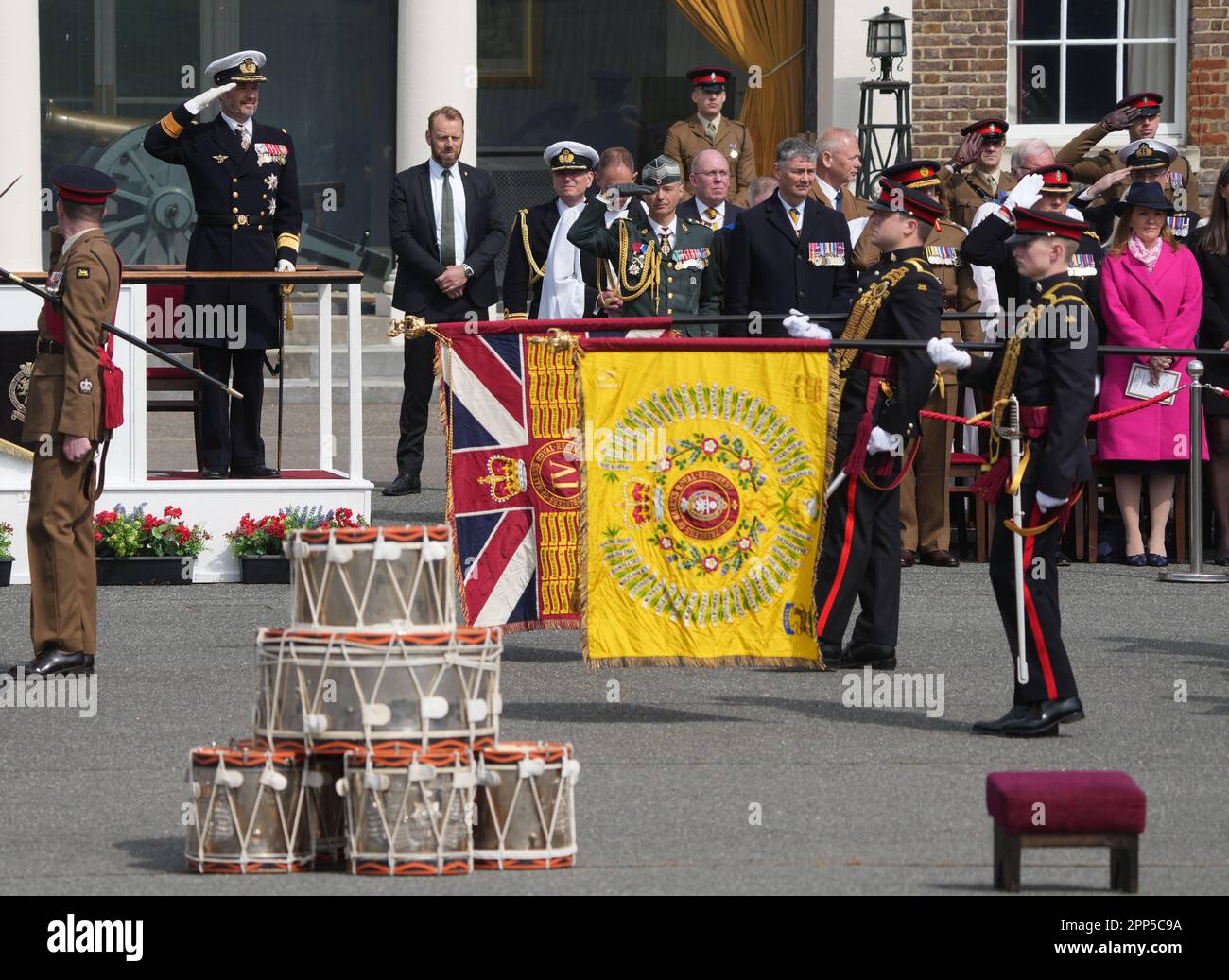 Crown Prince Frederik of Denmark presents new silk Colours, on behalf ...