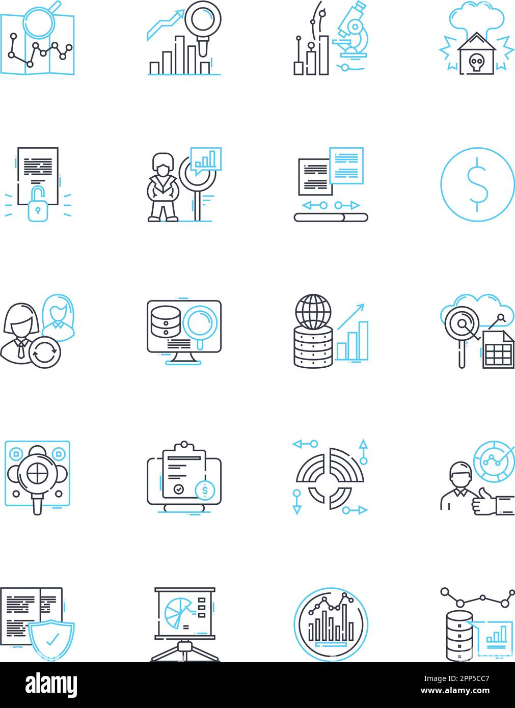 Review linear icons set. Evaluation, Appraisal, Critique, Analysis, Assessment, Opinion ...