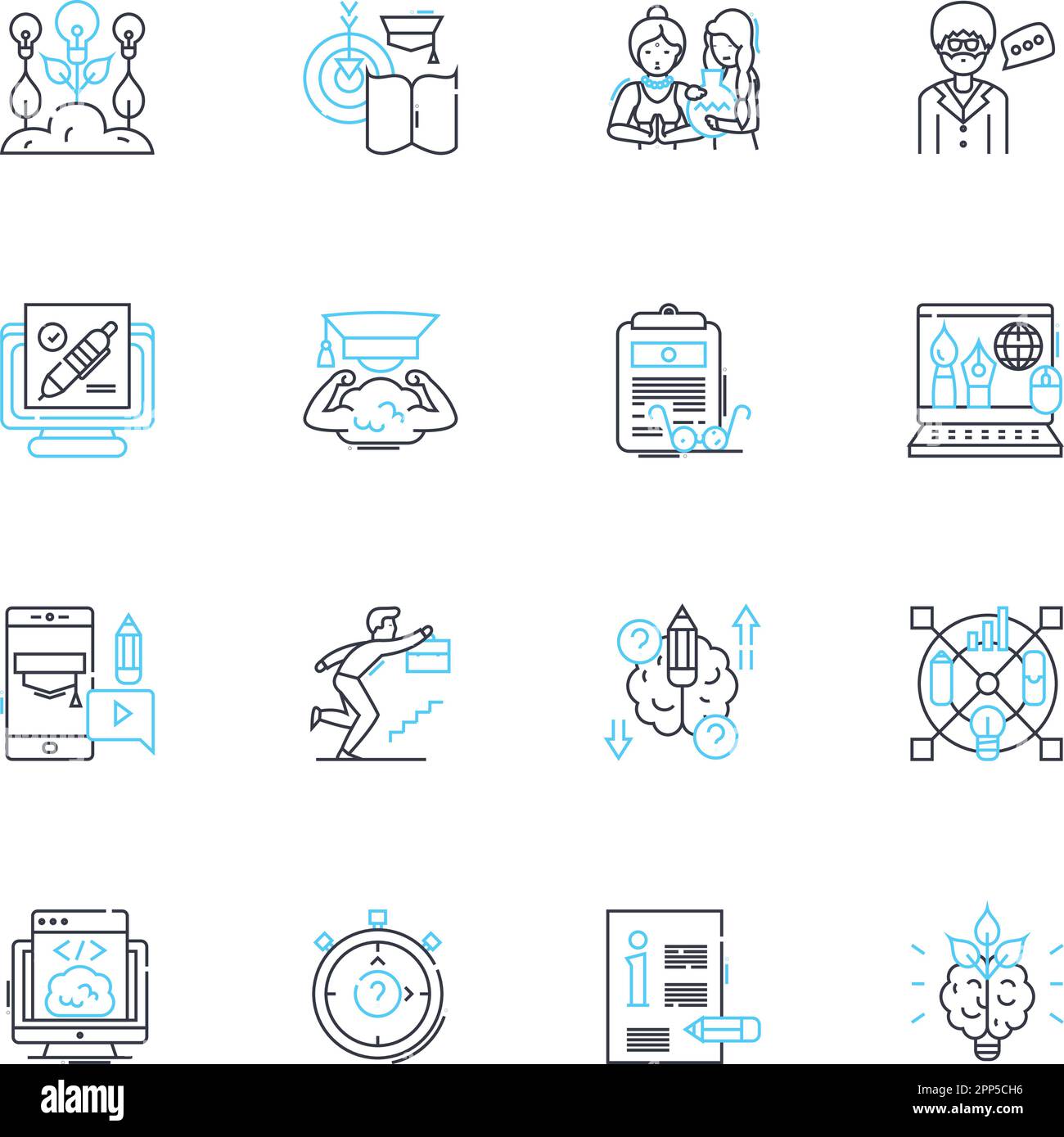 Growth process linear icons set. Development, Progress, Maturity ...