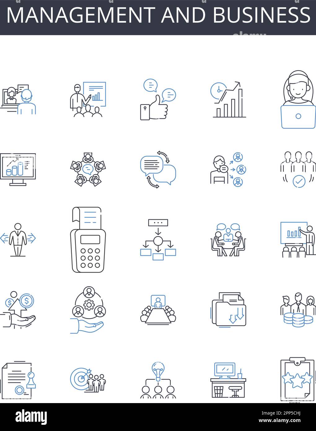 Management and business line icons collection. Administration ...