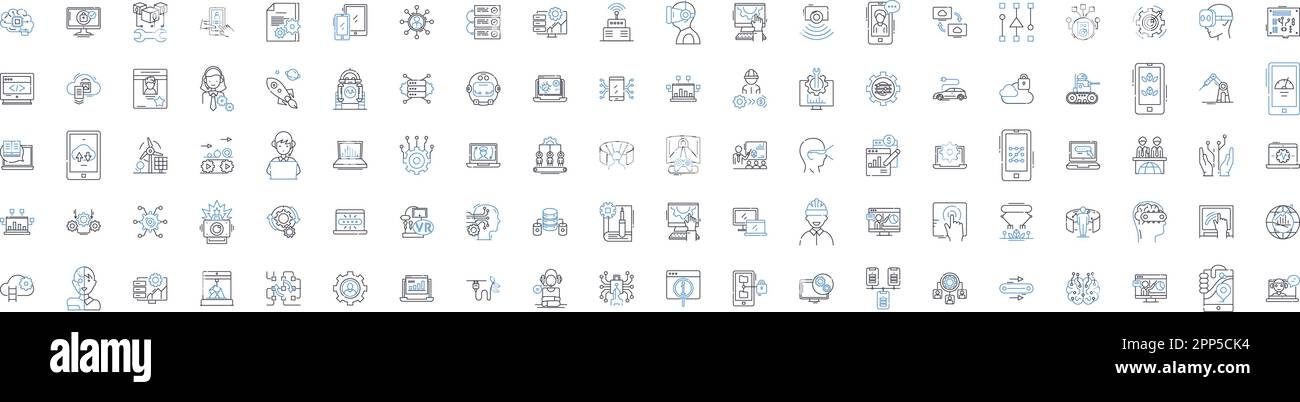 Digital Tools Line Icons Collection Technology Automation Software
