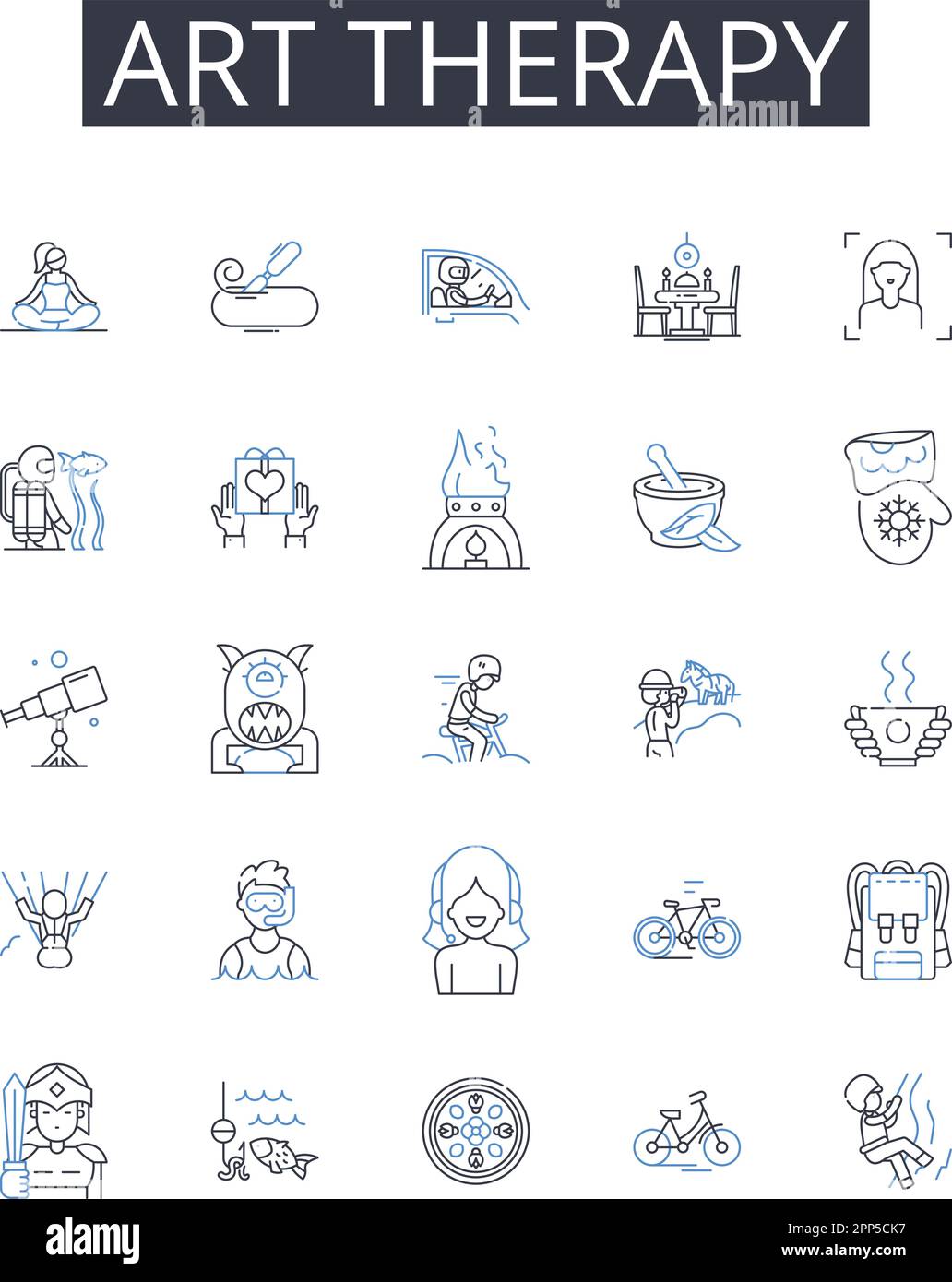 Art therapy line icons collection. Music therapy, Play therapy, Drama ...
