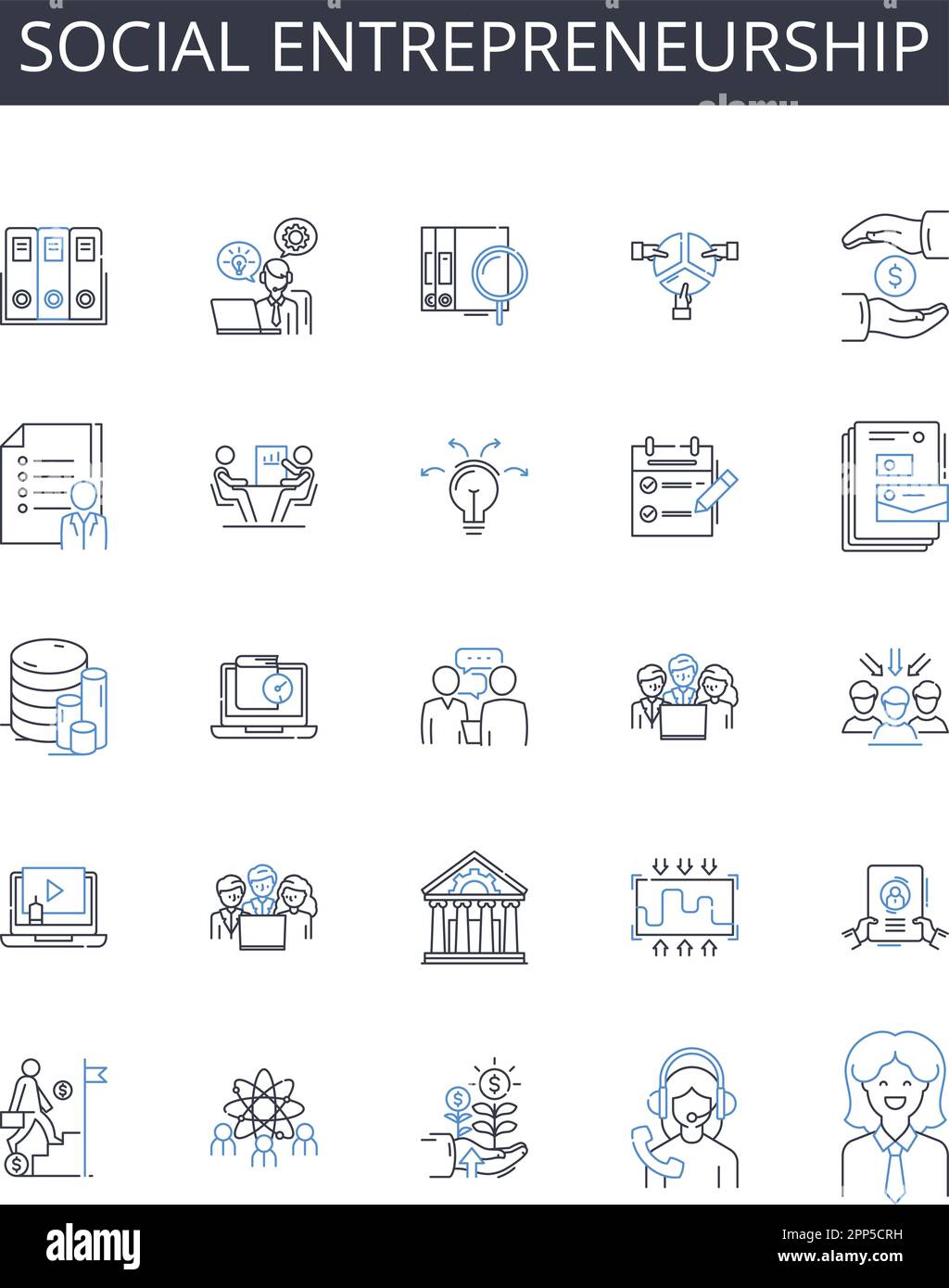 Social entrepreneurship line icons collection. Victory, Achievement ...