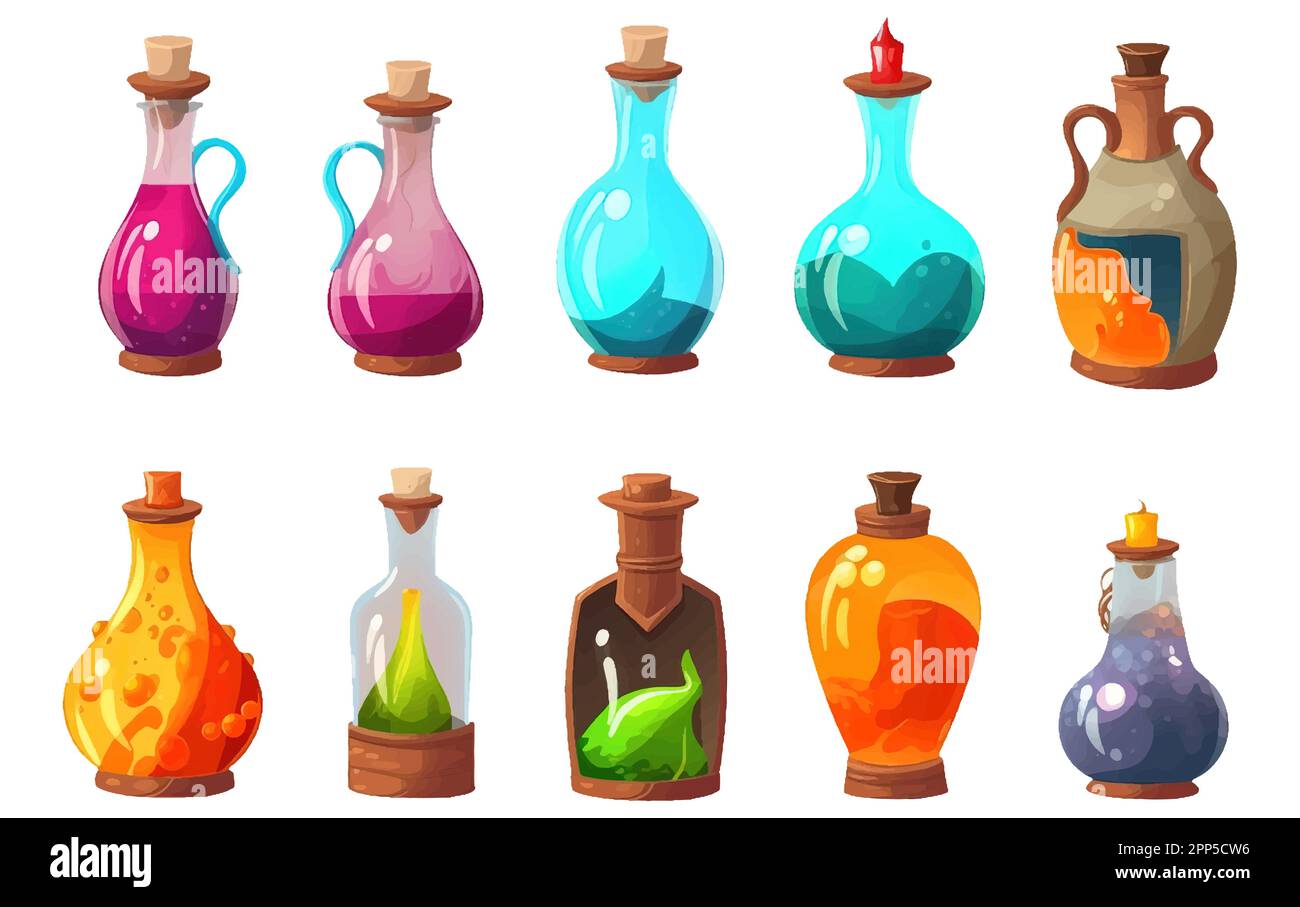 set vector illustration of potion or poison magic vessel with magic ...