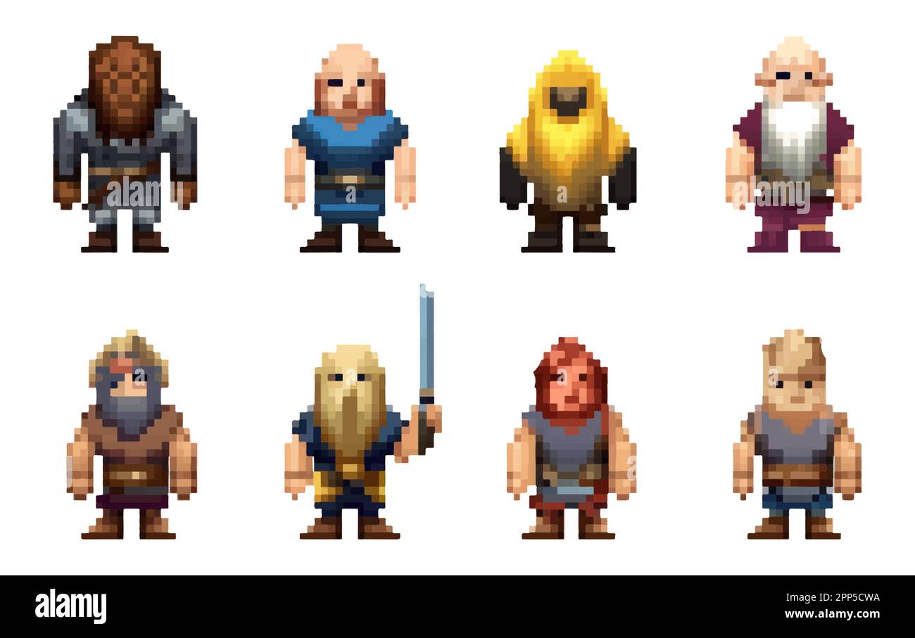 set vector pixel illustration of ui gamer person isolate on white ...