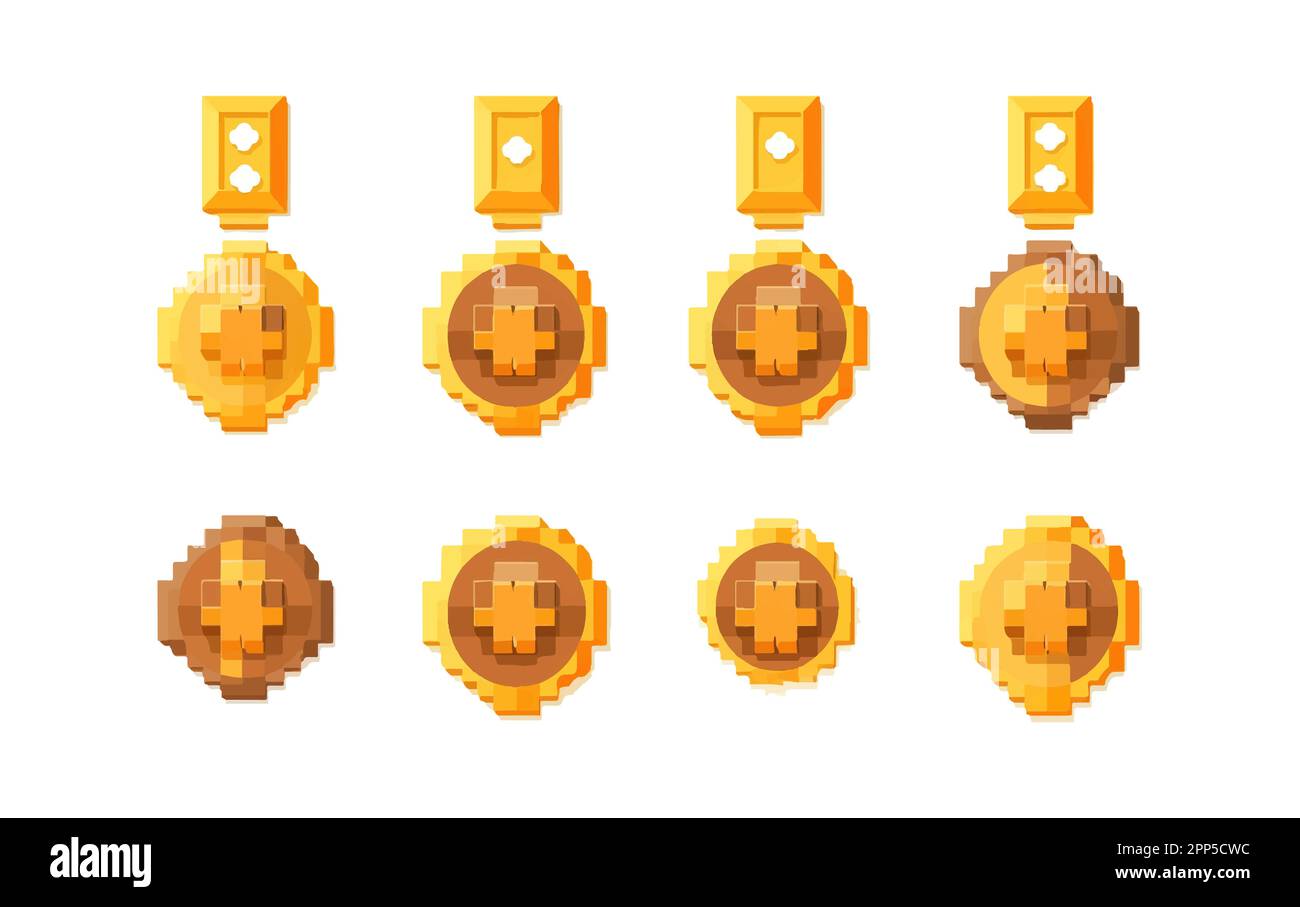 set vector pixel illustration of winner golden trophy victory game champion ui Stock Vector ...