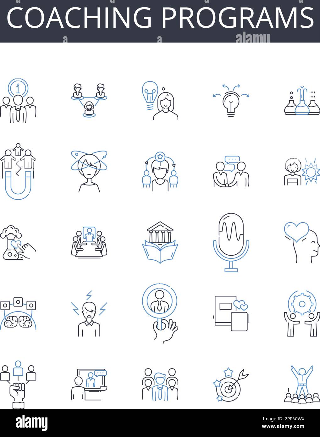 Coaching programs line icons collection. Leadership training ...