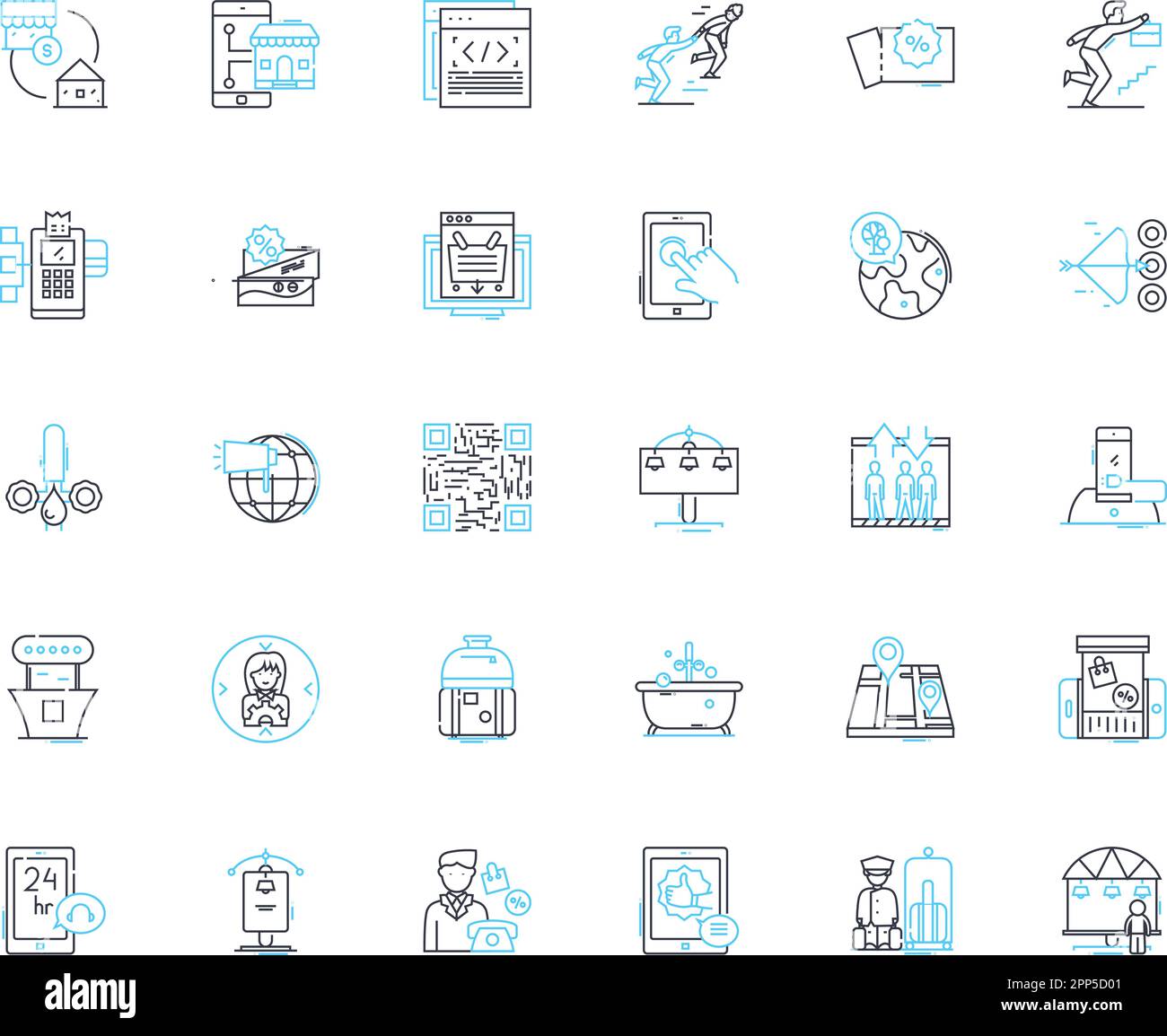Guest relations linear icons set. Interaction, Experience, Engagement ...