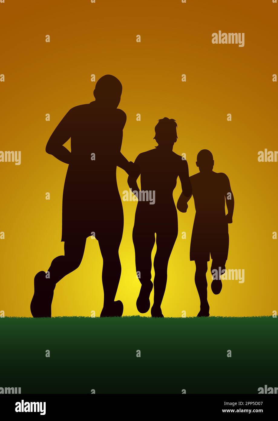 runners, marathon in the countryside on sunset, Vector poster cross ...