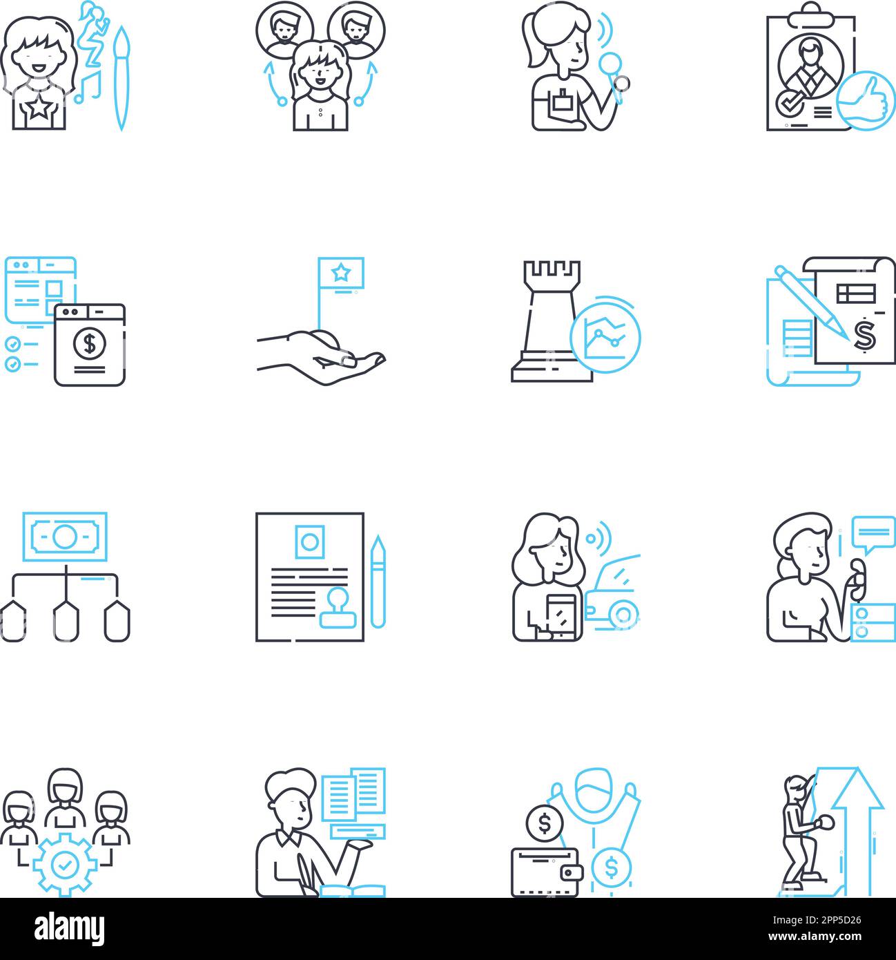 Womanly occupations linear icons set. Midwife, Nurse, Teacher, Chef ...