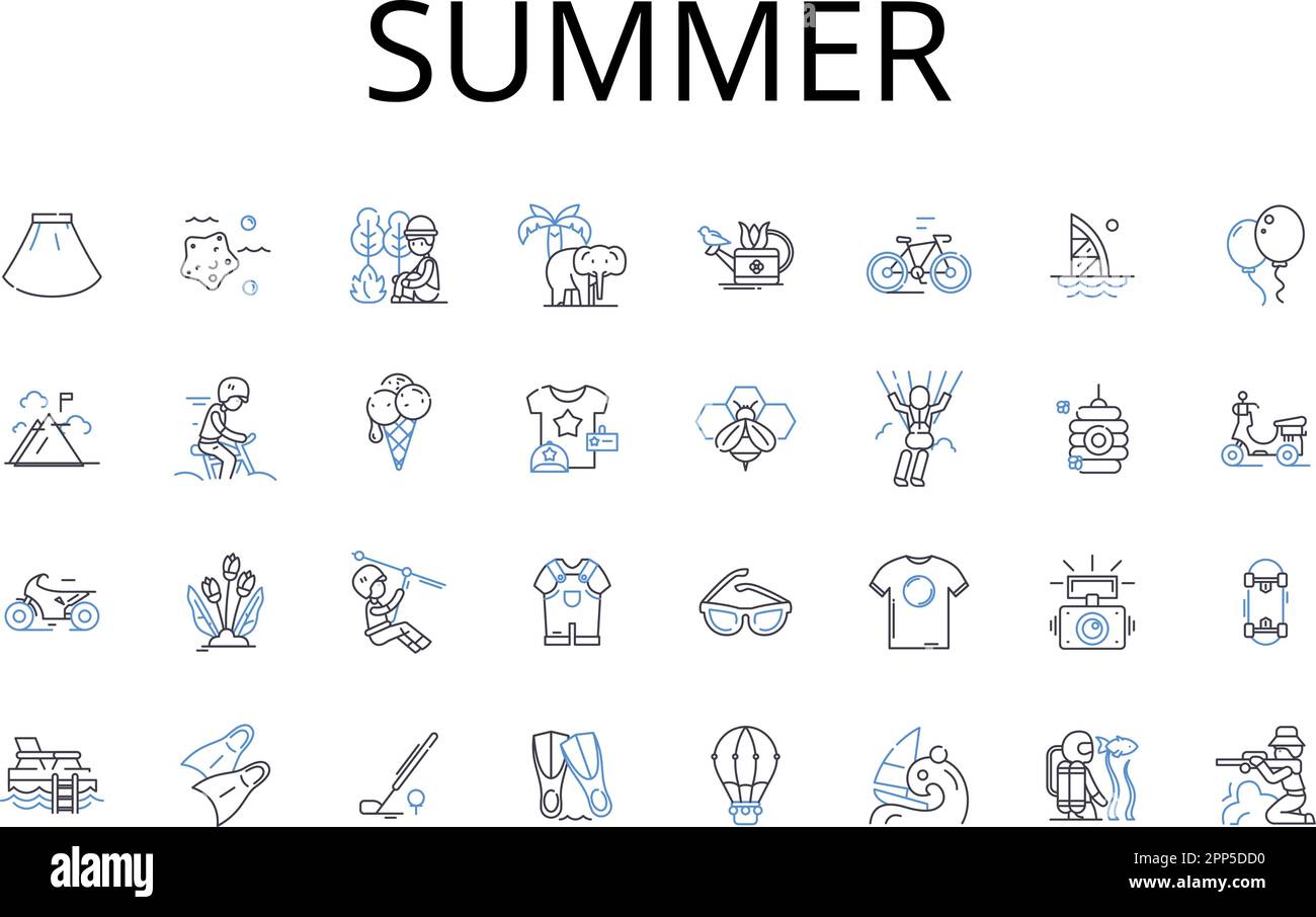 Summer Line Icons Collection Heatwave Sunshine High Temps Beach