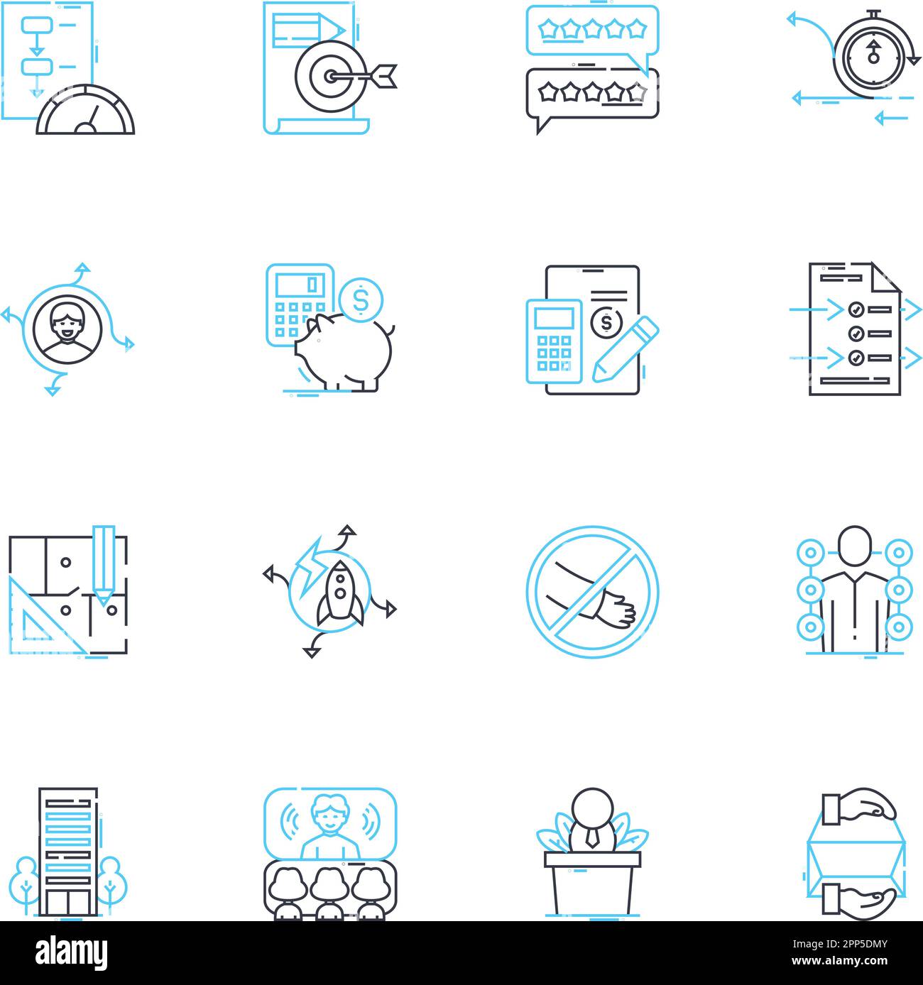 Project kickoff linear icons set. Initiative, Launch, Commencement, Foundation, Beginning, Start ...