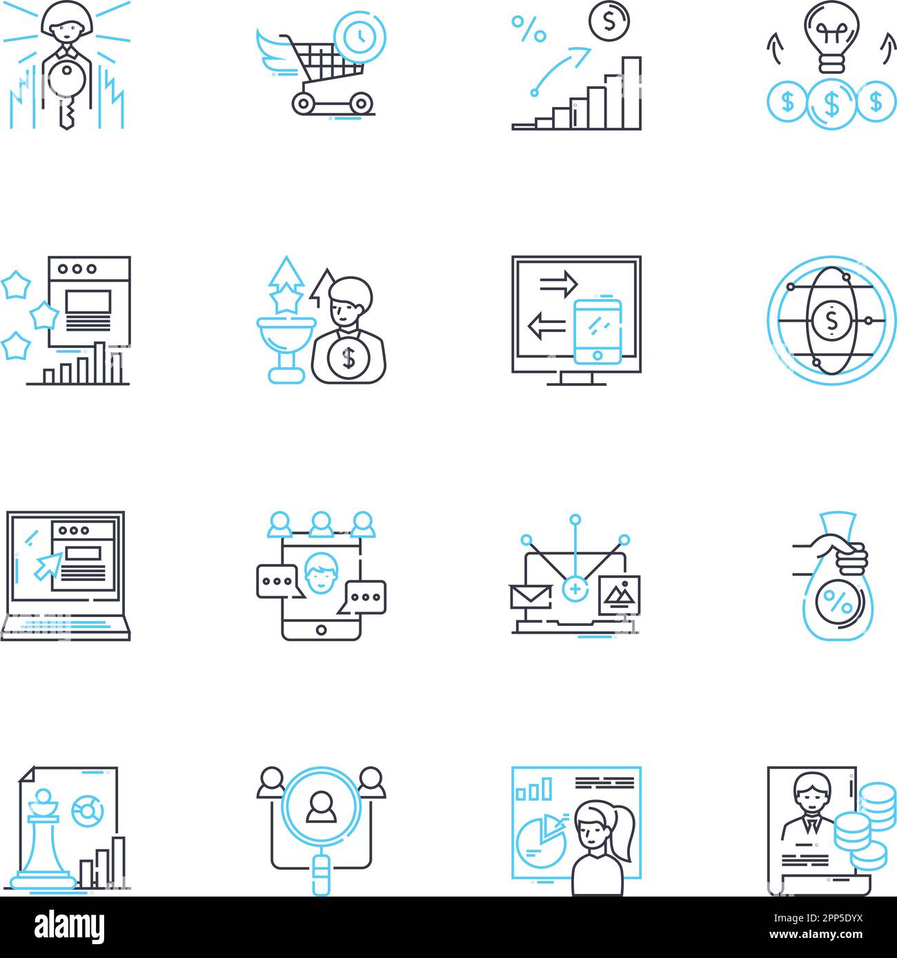 Economics linear icons set. Inflation, Recession, Supply, Demand ...