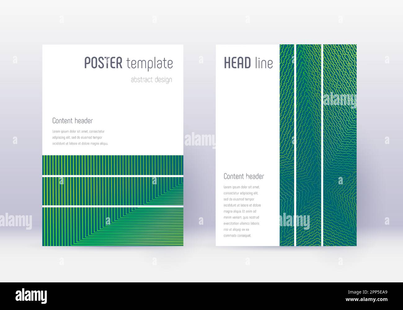 Geometric cover design template set. Green abstract lines on dark ...