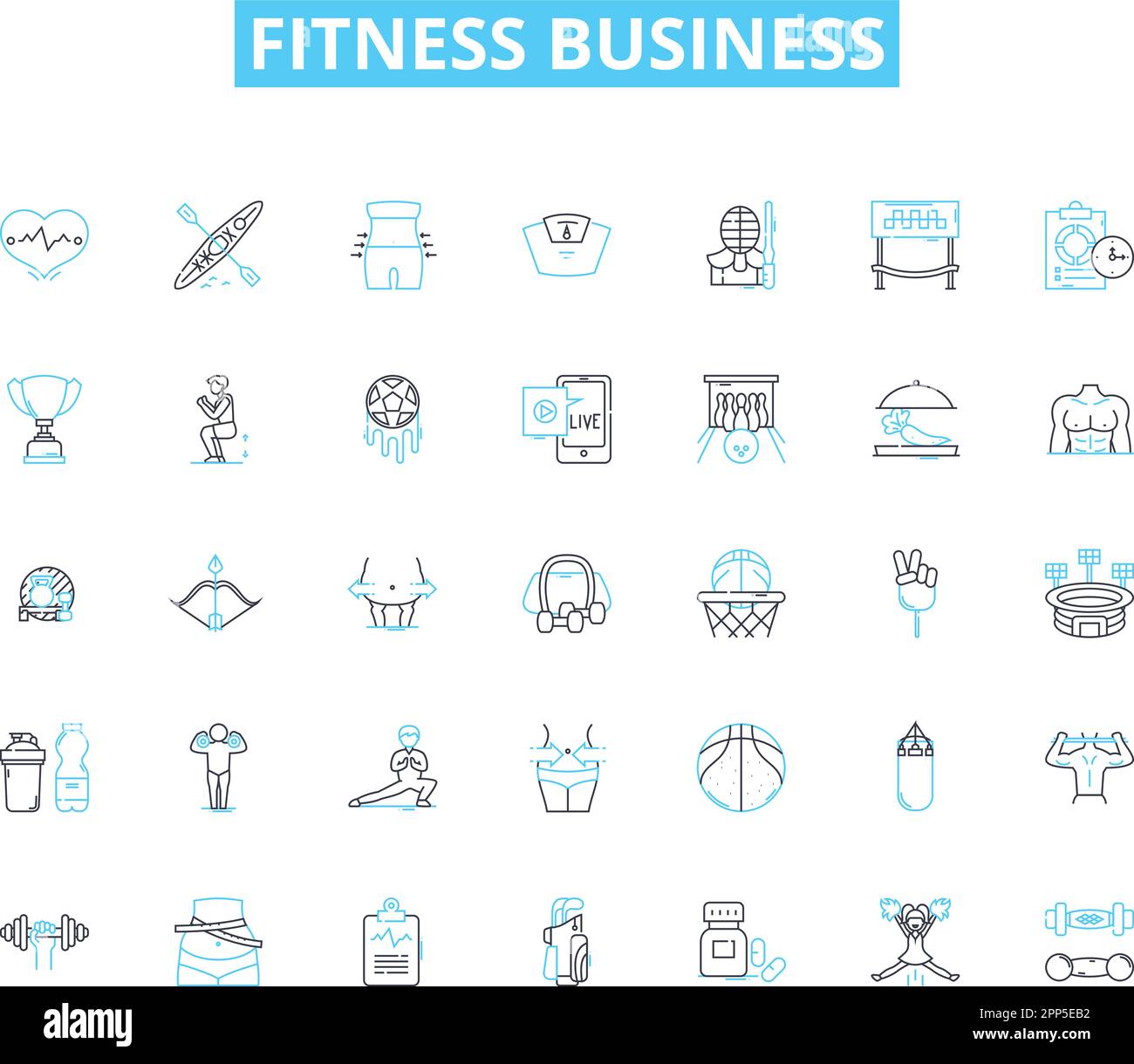 Fitness business linear icons set. Wellness, Health, Strength ...