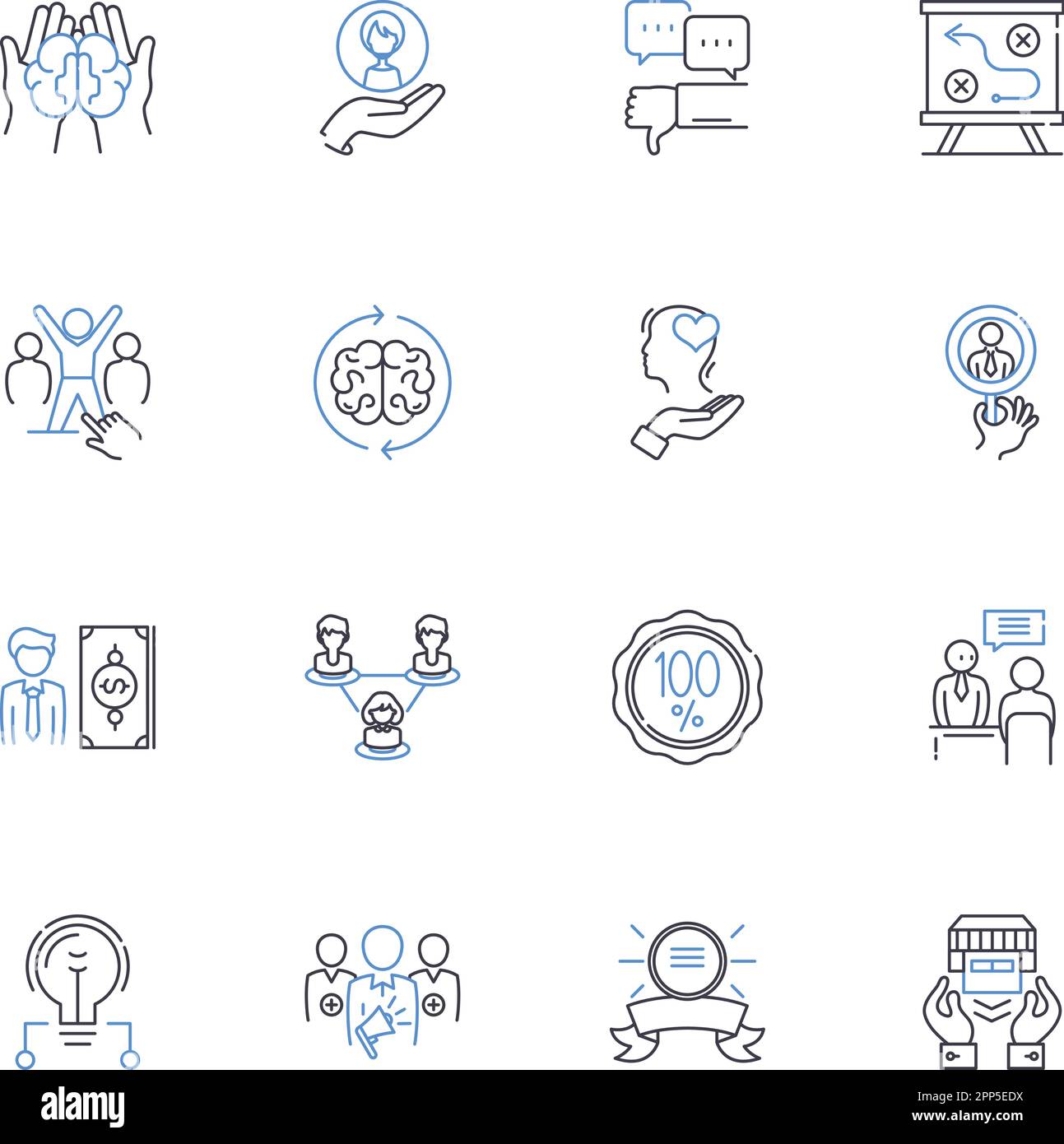 Coordinated Thinking Line Icons Collection Synergy Collaboration