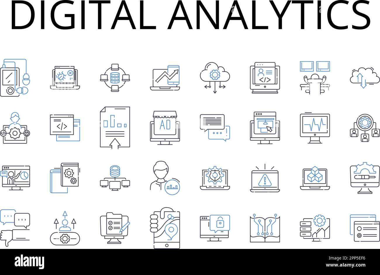 Digital analytics line icons collection. Information technology, Social ... Digital analytics line icons collection. Information technology, Social ...