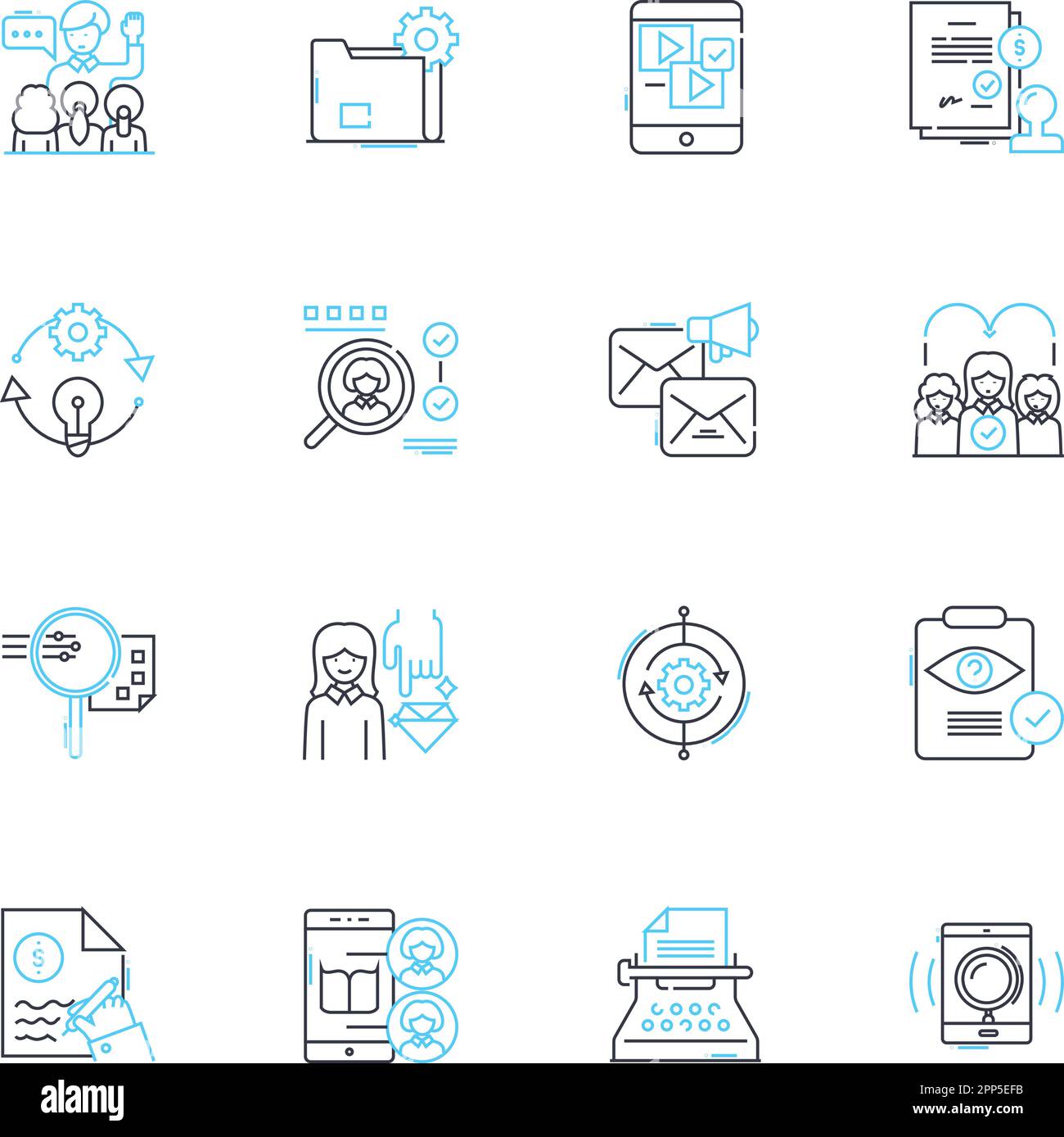 Brand creation linear icons set. Strategy, Identity, Logo, Mission ...