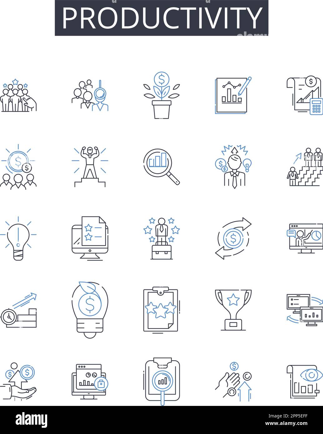 Productivity Line Icons Collection Efficiency Efficacy Effectiveness