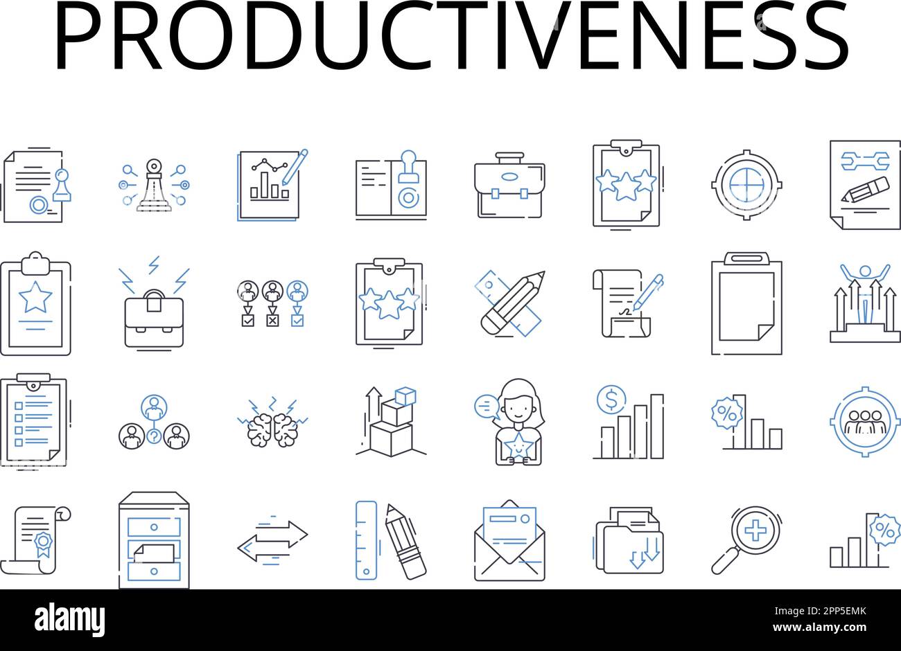 Productiveness Line Icons Collection Efficiency Effectiveness Productivity Capability