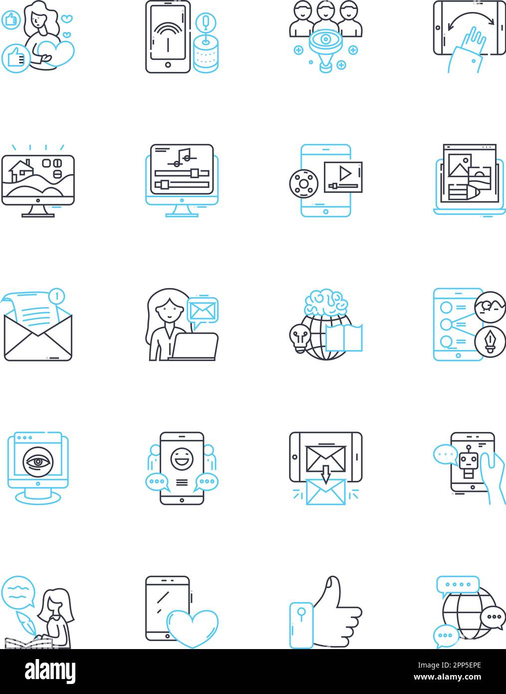 Social strategy linear icons set. Engagement, Conversations, Branding, Influencer, Reach ...