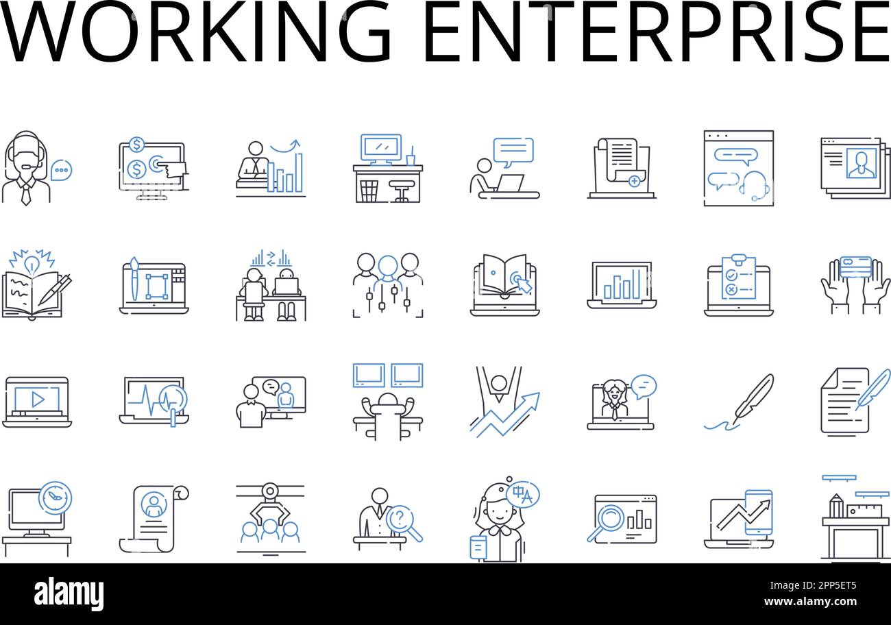 Working enterprise line icons collection. Active business, Live company ...