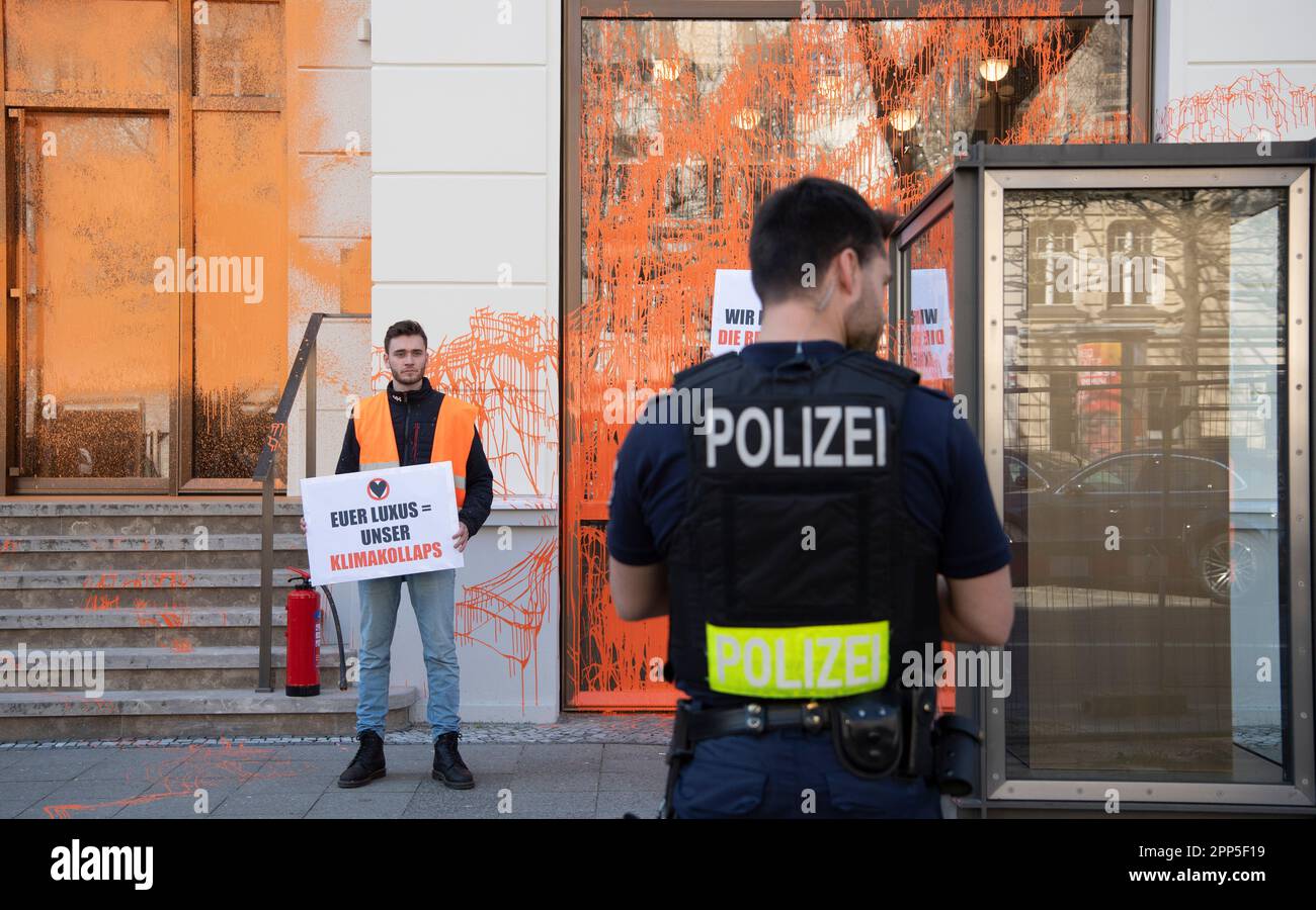 22 April 2023, Berlin: An activist of the environmental group Last ...