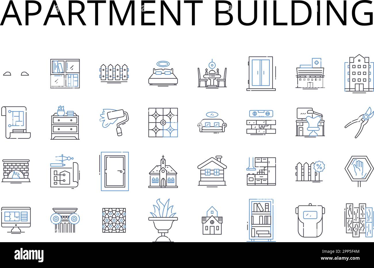 Apartment building line icons collection. Office block, Hotel ...
