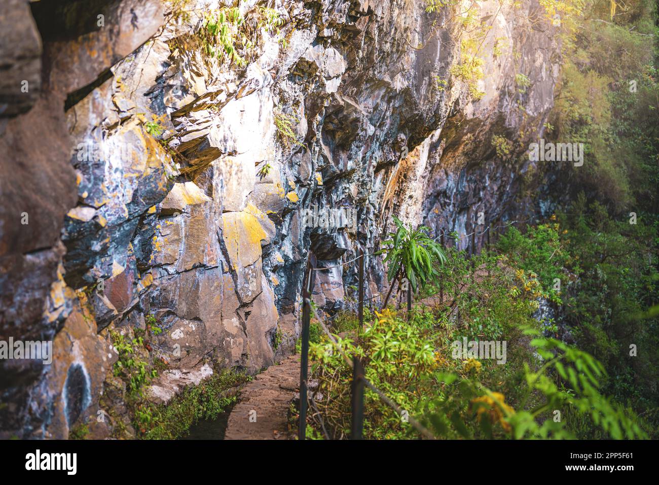 Description: Steep cliff hiking trail next to water canal through ...
