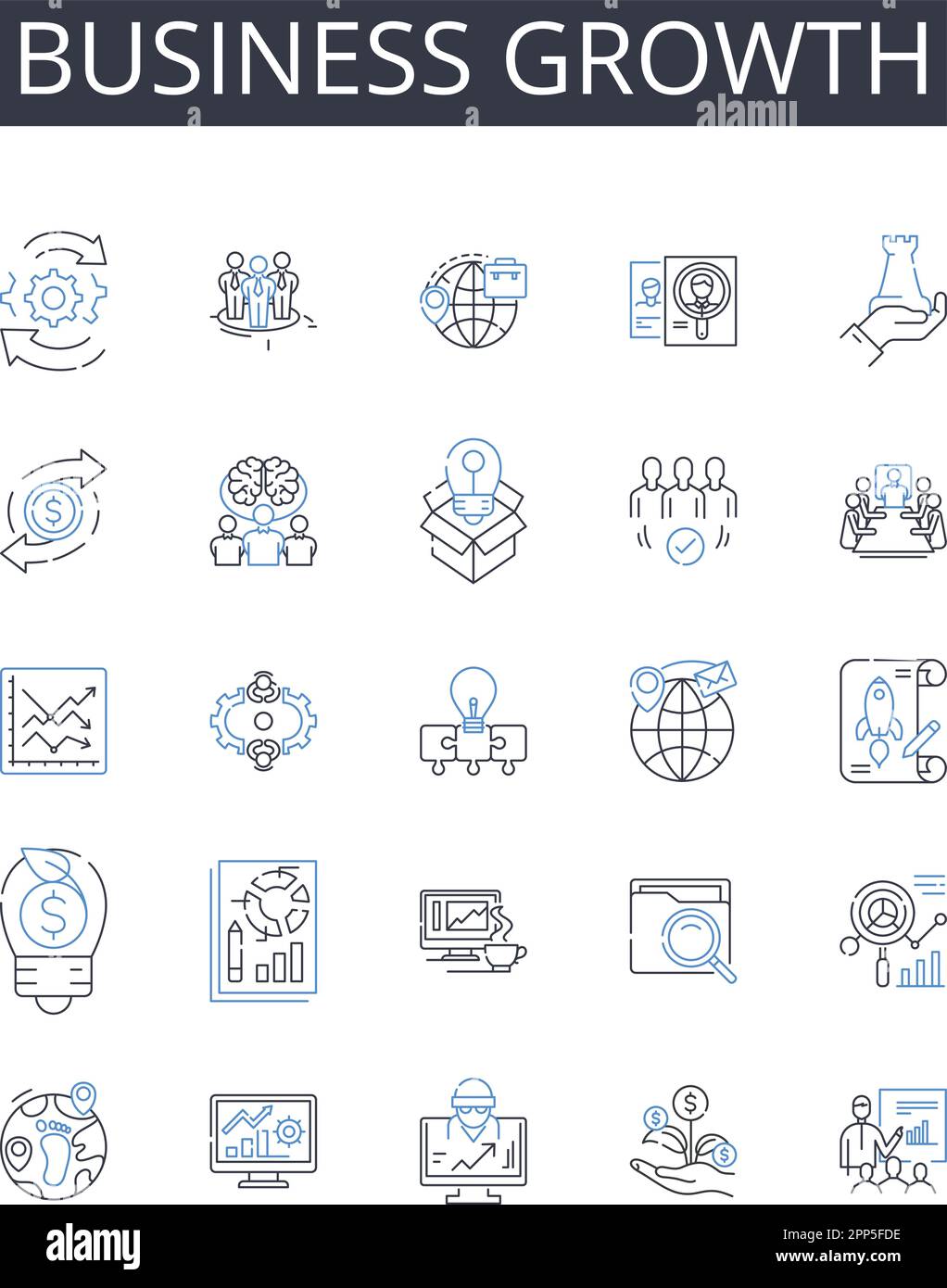 Business growth line icons collection. Career advancement, Company expansion, Economic boom ...