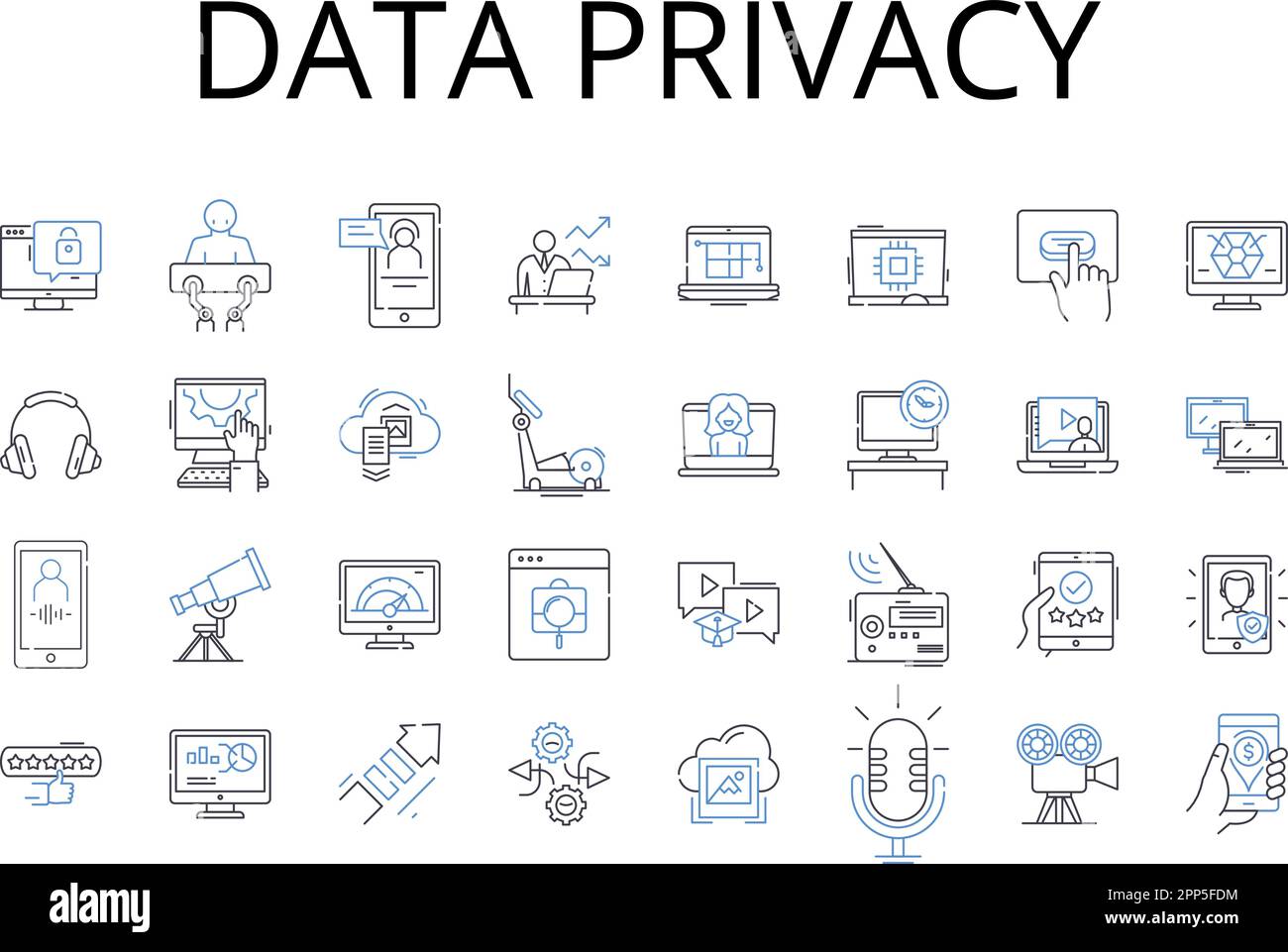 Data Privacy Line Icons Collection Personal Security Information