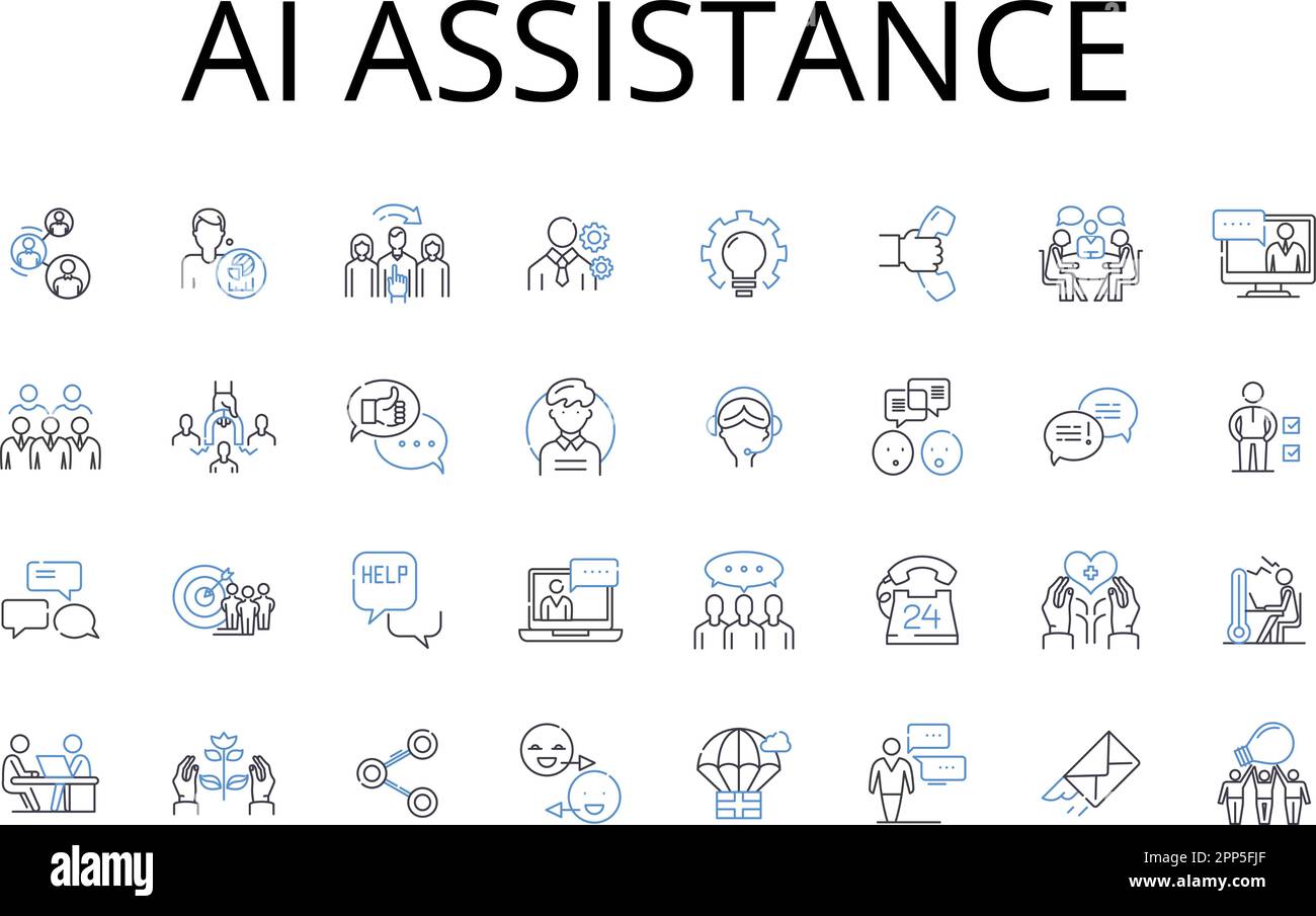 AI assistance line icons collection. Automated help, Digital support, Smart guidance, Virtual ...